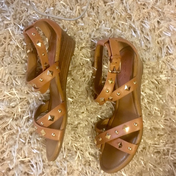 Coach | Shoes | Coach Studded Leather Wood Wedge Heels | Poshmark
